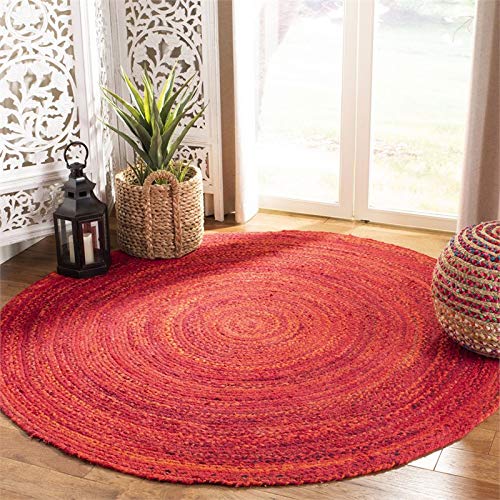 SAFAVIEH Braided Collection Area Rug - 5' Round, Red, Handmade Country Farmhouse Reversible Cotton, Ideal for High Traffic Areas in Living Room, Bedroom (BRD452Q)