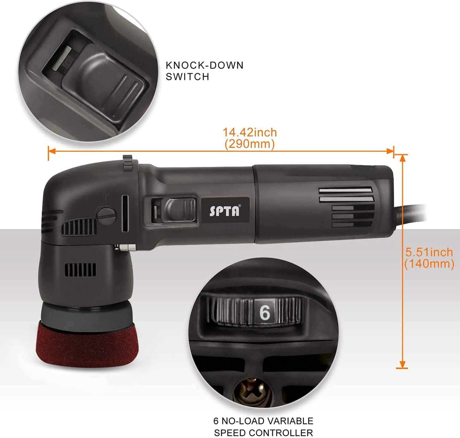 Mini Polisher, Mini Buffer, Small Buffer Polisher, SPTA Mini Oribtal Polisher 3 Inch 10mm/780W Variable Speed Orbit Dual Action Polisher With Polishing Pads+Sanding Discs+Pad Conditioning Brush