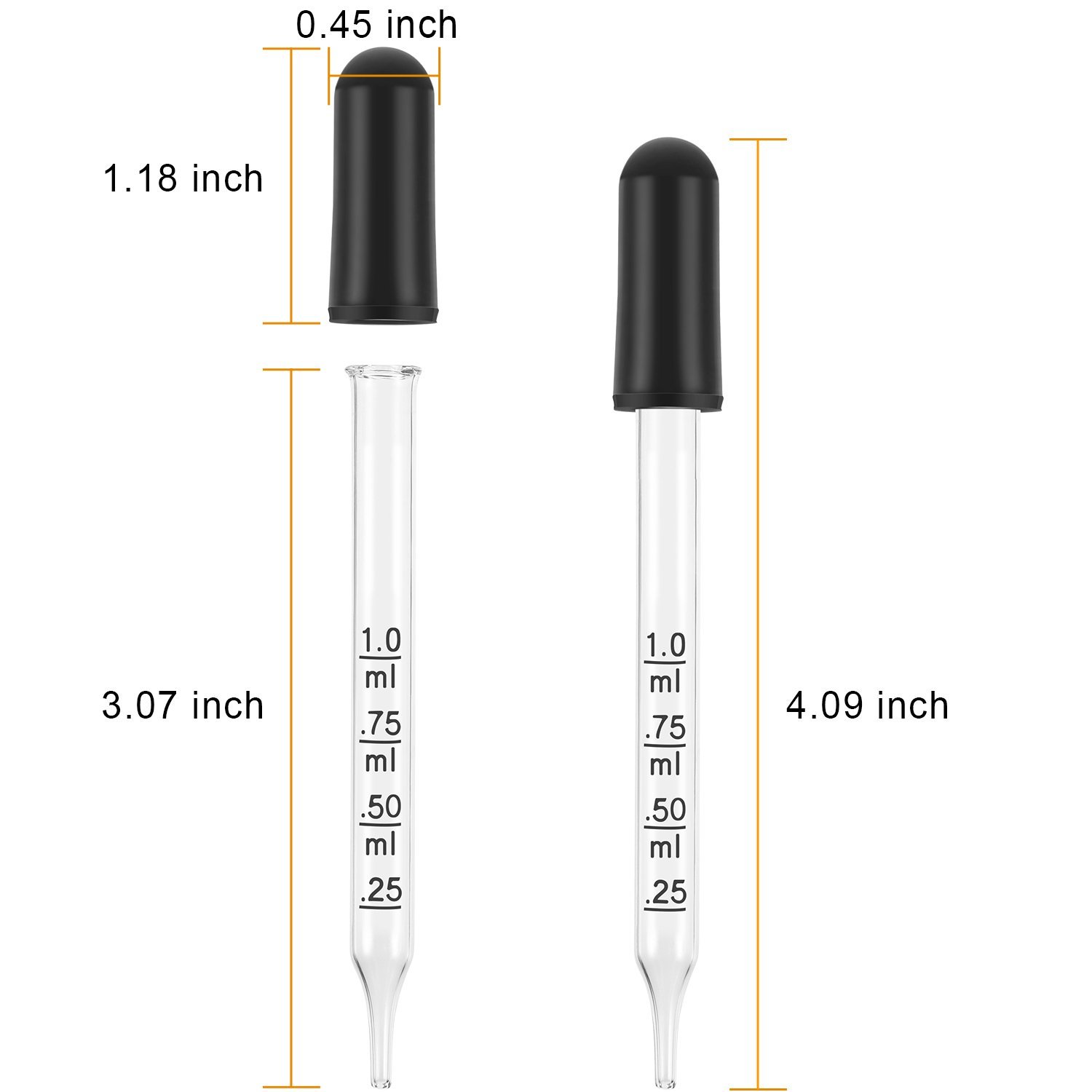 TecUnite 20 Pcs Glass Eye Droppers, 1 ml Liquid Droppers for Essential Oils Pipette Calibrated Glass Stain Dropper for Medicine Crafts Makeup Art Liquid Plant with Kraft Box