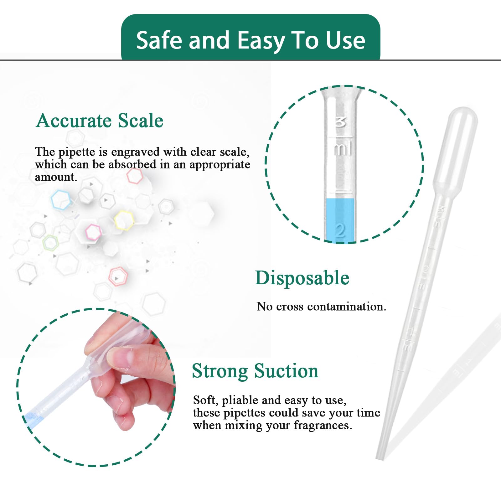 moveland 200PCS 3ml Disposable Plastic Transfer Pipettes, Calibrated Dropper Suitable for Science Laboratory, DIY Art