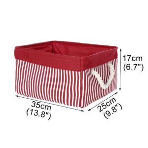 uxcell Storage Basket Bin, Collapsible Laundry Basket with Rope Handles,Decorative Fabric Basket for Shelves Office Closet Organizer, Red (Small - 13.8"x9.8"x6.7")