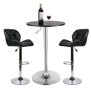 artethys yourliteamz bar table set of 3 – adjustable round table and 2 swivel pub stools (black table and red chairs-1)