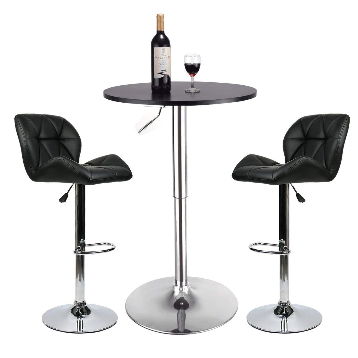 ARTETHYS YOURLITEAMZ Bar Table Set of 3 – Adjustable Round Table and 2 Swivel Pub Stools (Black Table and Red Chairs-1)