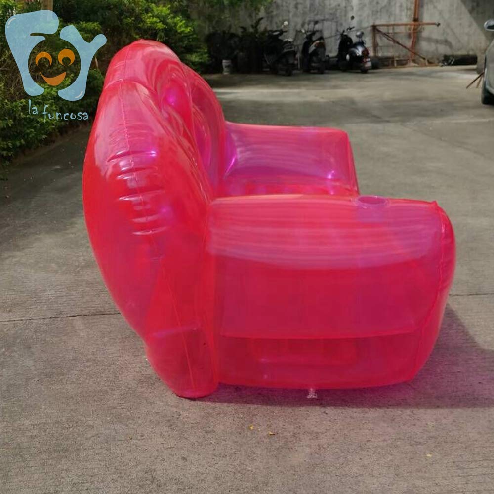 La funcosa Inflatable Clear Pink Double Person Sofa Blow UP Chairs Portable Camping Yard Couchs Inflatable Patio Furniture