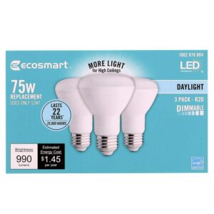 ecosmart 75-watt equivalent r20 dimmable led light bulb daylight (3-pack)