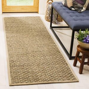 safavieh natural fiber collection runner rug - 2'6" x 10', natural & beige, border basketweave seagrass design, easy care, ideal for high traffic areas in living room, bedroom (nf118a)