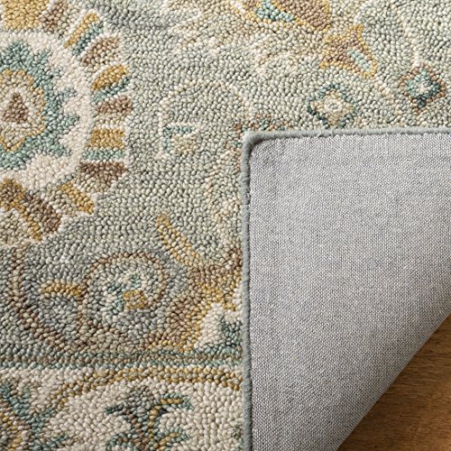 SAFAVIEH Blossom Collection 4' x 6' Aqua / Ivory BLM702M Handmade Premium Wool Area Rug