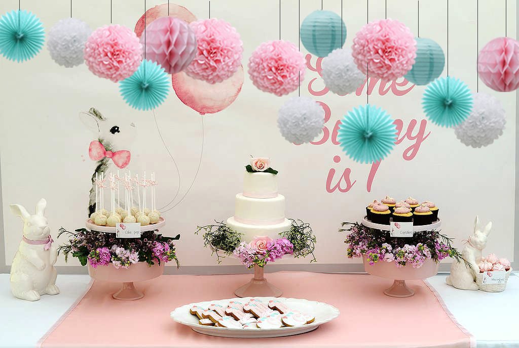 Teal Party Supplies for Bridal Baby Shower First Birthday Party Wedding Decorations (16pcs) Paper Honeycomb Ball Pom Poms Flowers Paper Lanterns Hanging Tissue Fan