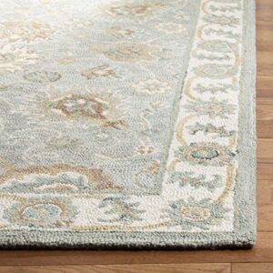 SAFAVIEH Blossom Collection 4' x 6' Aqua / Ivory BLM702M Handmade Premium Wool Area Rug