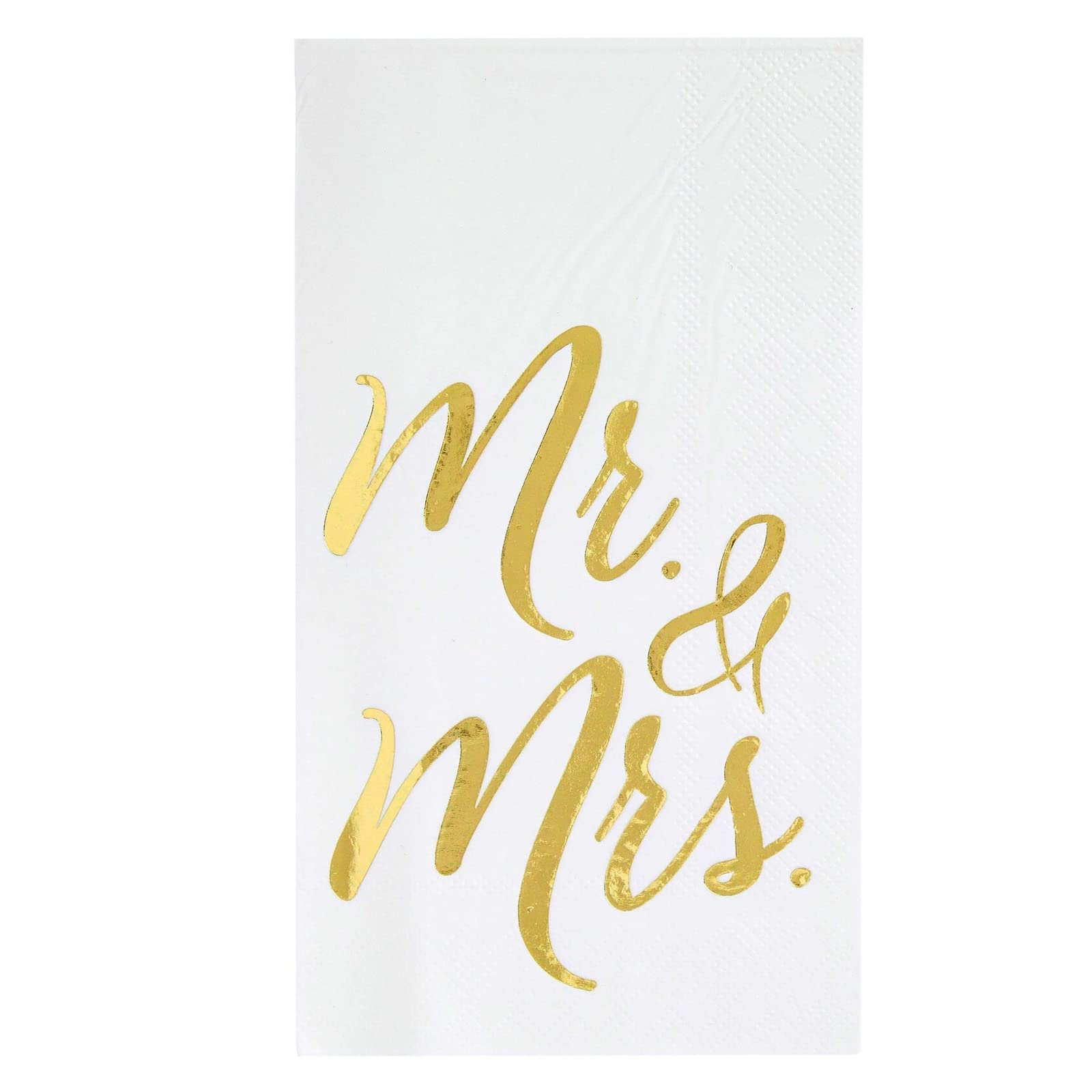 Juvale 50-Pack Mr and Mrs Napkins, Disposable Wedding Dinner Napkins for Reception, Rehearsal Dinner, Bridal Shower, Engagement Party (Gold Foil and White, 3-Ply, 4x8 in)