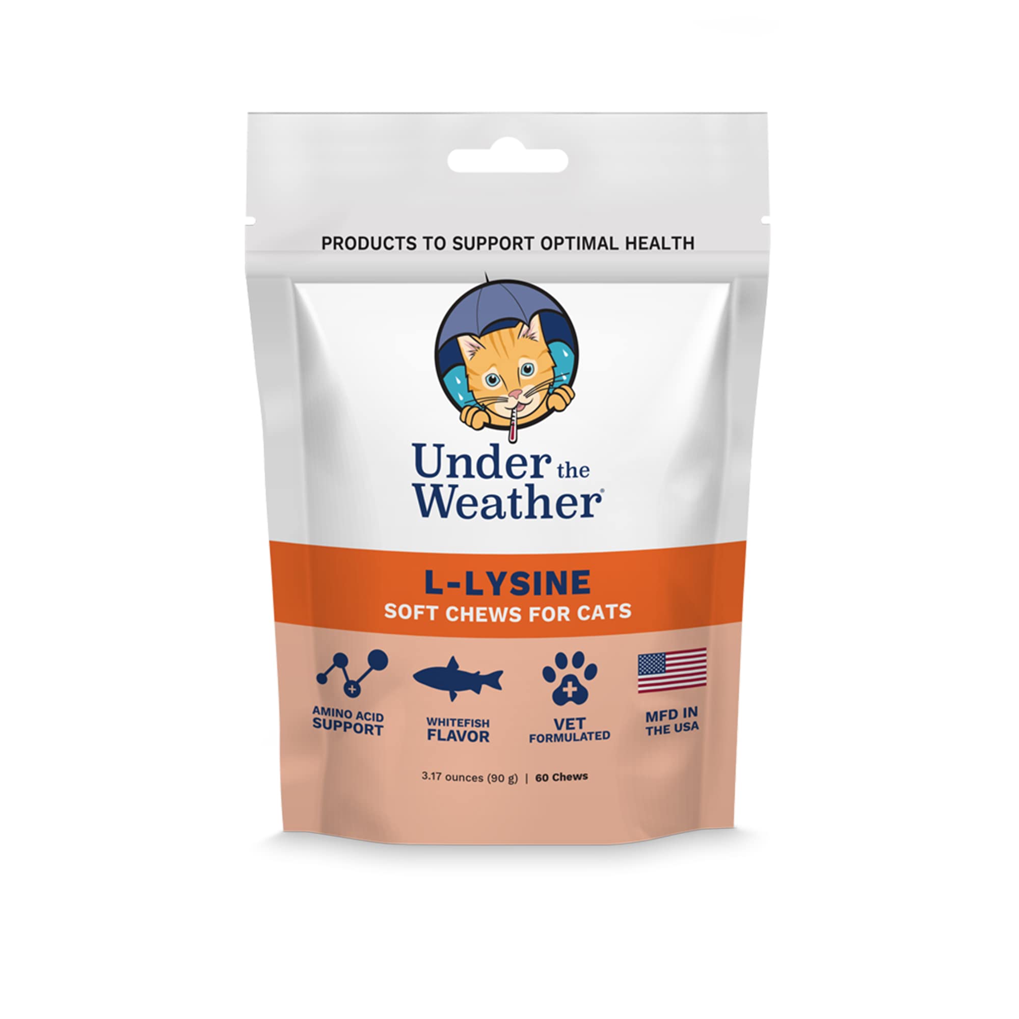 Under the Weather Pet Daily Cat L-Lysine | 60 Bite Size Soft Chews for Cats |Vet Formulated, All Natural, Amino Acid Support for Felines | Maintain Normal Immune System Response