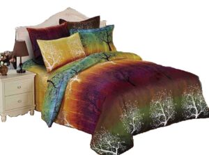 swanson beddings rainbow tree 4 piece bedding set: duvet cover, fitted sheet and a pair of pillowcases (cal king)