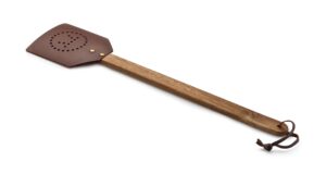 outset 76616 acacia wood and leather amish-style fly swatter, 17.5", brown