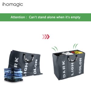 IHOMAGIC 3 Sections Large Laundry Hamper, Laundry Bag Collapsible, Foldable Fabric Clothes Sorter Storage Bag with Carry Handles for Dirty Clothes for Home Bathroom Dormitory 85L 23.6x12.6in Dark Grey