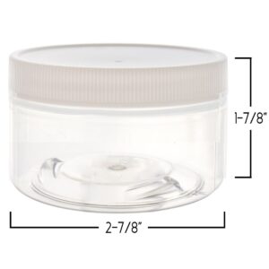 4 Ounce Plastic Wide-Mouth Storage Jars (20 pack) - Low Profile Straight-Sided Clear Empty Refillable Food-Grade BPA-Free PET Containers with White Screw-On Lids - 70mm 70-400 70/400 Made in the USA