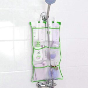 phying fishmm mesh bath organizers for shower with hook, quick dry hanging shower caddy college, bath storage with 6 pockets for college dorm rooms, bathroom