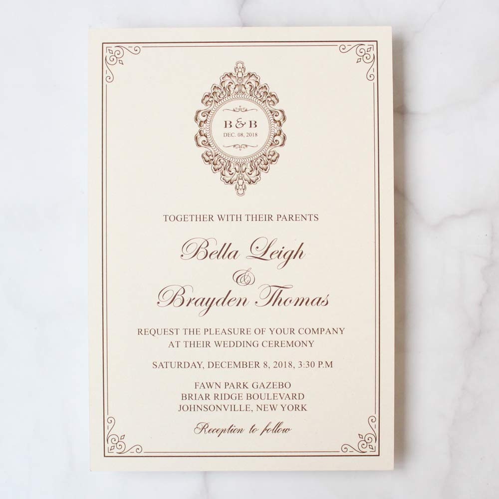 Picky Bride 25-Set Luxury Pocket Wedding Invitations, European-style Ivory Blank Cards, Gold Envelopes and Seals, 127 x 185mm