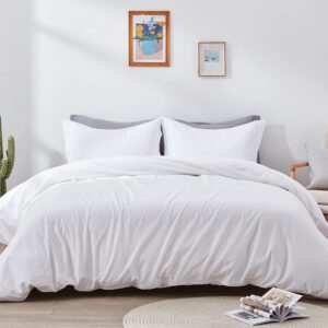 precious star linen 100% cotton white solid duvet cover set super king size 98x108 inch zipper closure & corner ties, soft & breathable 1000 tc duvet cover with 2 pillow shams