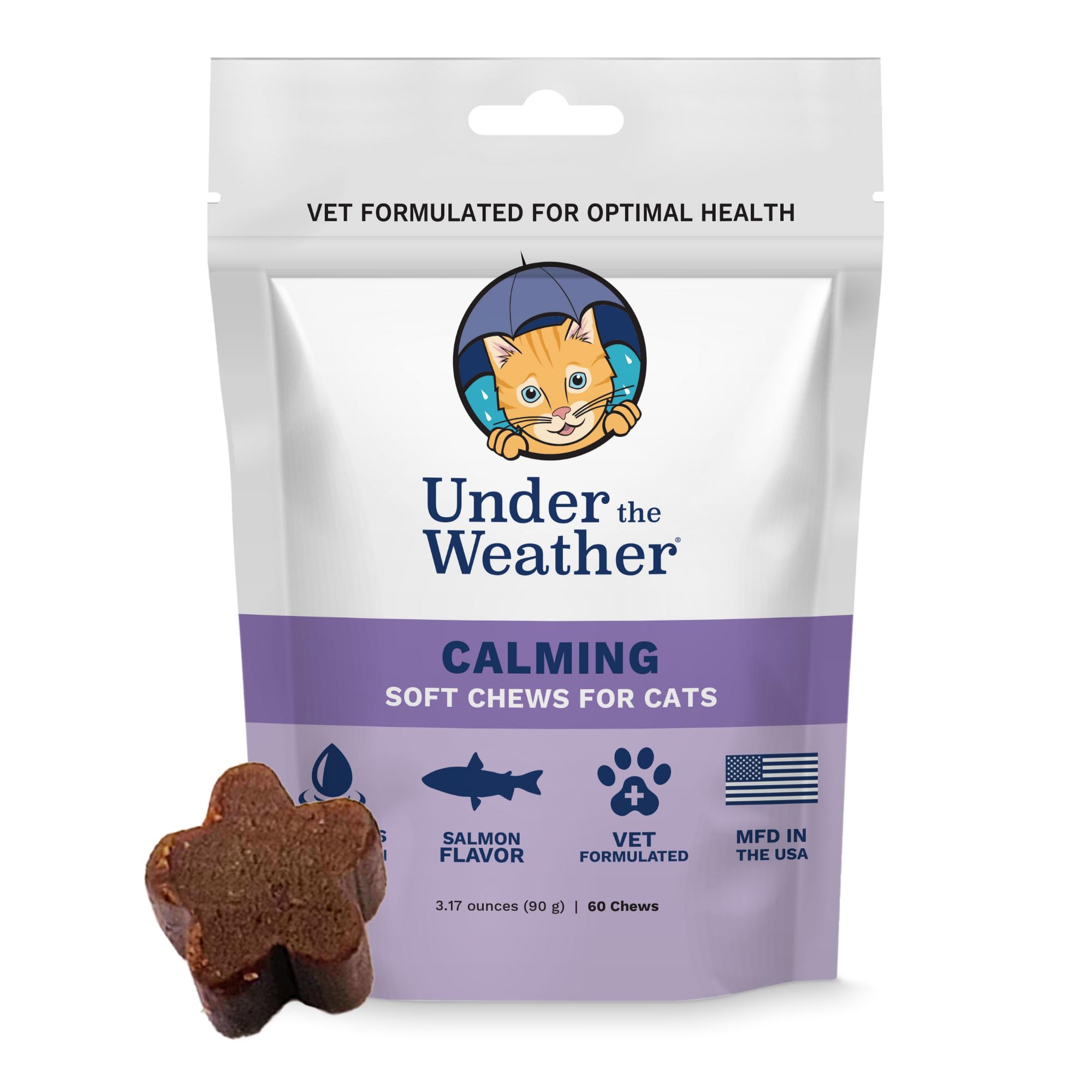 Under the Weather Pet Natural Calming Chews for Cats | Promotes Calmness and Relaxation During Stressful Situations | 60 Star Shaped Soft Chews