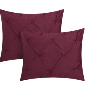 Chic Home Daya 4 Piece Cover Set Pinch Pleat Ruffled Design Embellished Zipper Closure Bedding-Decorative Pillow Shams Included, Queen Duvet, Burgundy