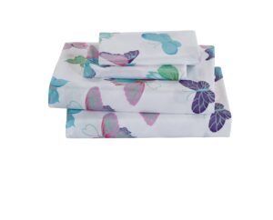 linen plus sheet set for girls/teens/adults butterflies purple white green turquoise pink butterfly flat sheet fitted sheet and pillow case twin size new