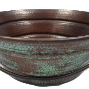 SimplyCopper 15" Round Copper BUCKET Vessel Bath Sink Green Patina Exterior with Faucet