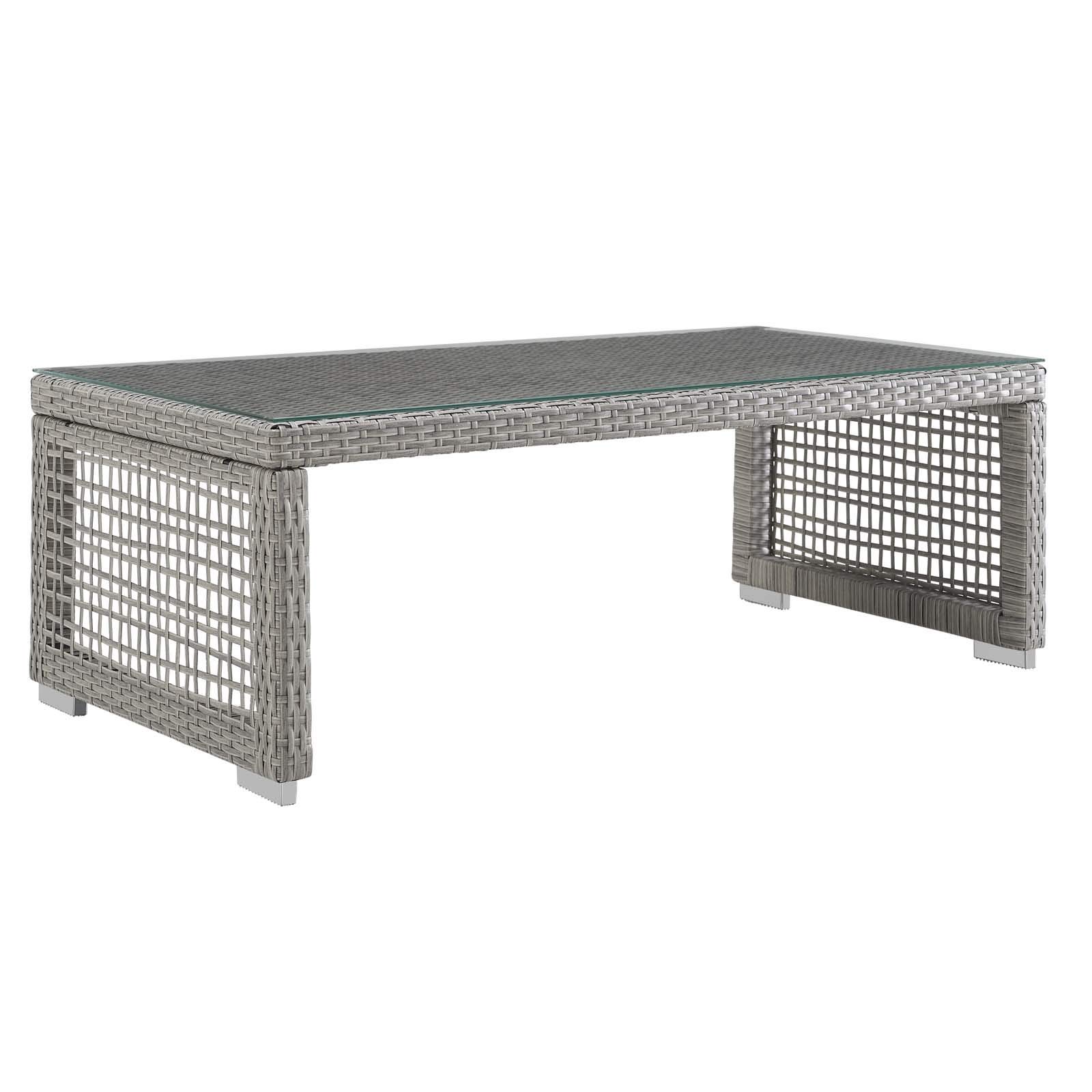 Modway Aura Wicker Rattan Outdoor Patio Tempered Glass Coffee Table in Gray