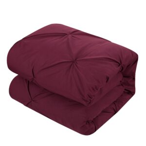 Chic Home Daya 4 Piece Cover Set Pinch Pleat Ruffled Design Embellished Zipper Closure Bedding-Decorative Pillow Shams Included, Queen Duvet, Burgundy