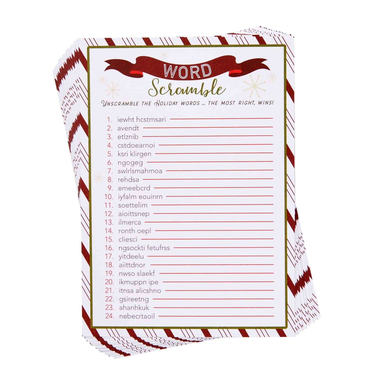 BLUE PANDA 50 Sheets Christmas Word Scramble Game, Holiday Party Activity for Family, Fun Festive Adult Christmas Party Games for Xmas Celebrations Gatherings at Home or Office (5 x 7 in)