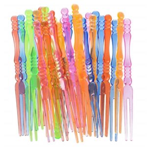 comicfs 300pcs disposable plastic fruit forks, 4" forks bistro cocktail forks tasting appetizer forks set toothpick forks portable salad fruit forks mini cake forks (multicolor)