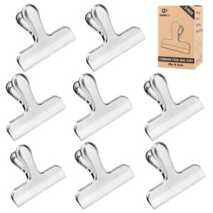 pack of 8 bag clips, stainless steel and heavy duty metal bag clip,tightly seals chip, coffee, bread or cereal bags to keep food fresh, for home, kitchen, office, pantry, camping (silver)