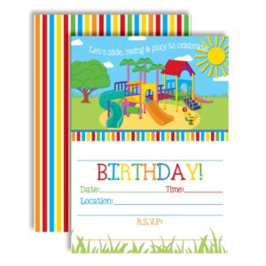 party in the park playground birthday party invitations, 20 5x7 fill in cards with twenty white envelopes by amandacreation