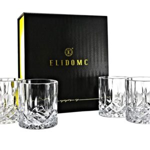 ELIDOMC 11Oz Old Fashioned Glasses With Luxury Giftbox, Unique Lead Free Cocktail Glass, Crystal Clear Whiskey Glasses for Men (Set of 4)