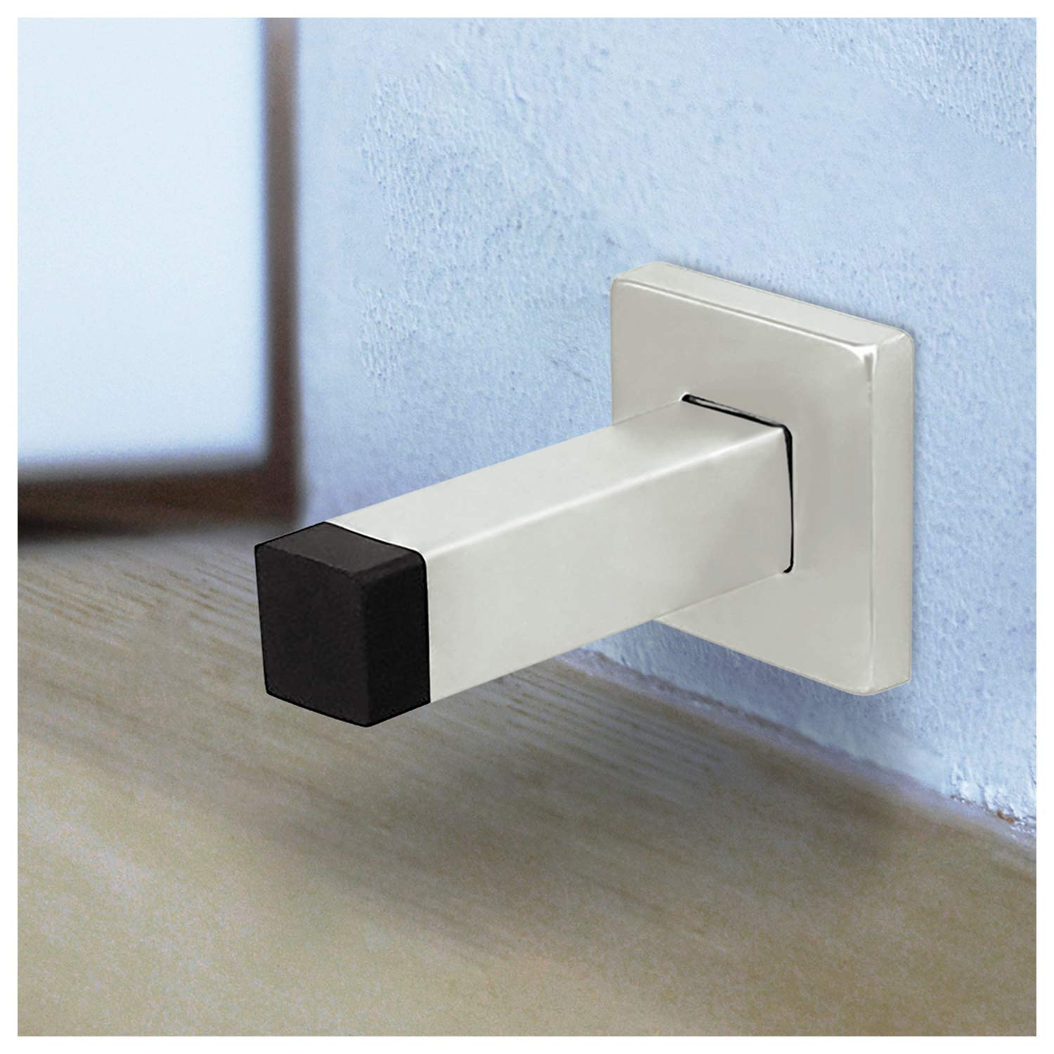 Nuk3y Modern Square Wall Door Stop or Coat Hook, 2 Pack (Stainless Steel)