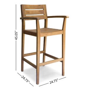 Christopher Knight Home Lera Outdoor Rustic Acacia Wood Barstool (Set of 2), Teak Finish