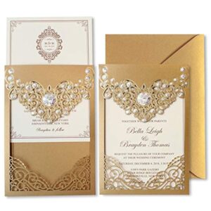 picky bride 25-set luxury pocket wedding invitations, european-style ivory blank cards, gold envelopes and seals, 127 x 185mm