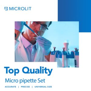 MICROLIT - 3-Piece Pipettes Set, Pipettes with Adjustable Volume, Highly Calibrated and Accurate Micropipette Set with 0.5-10ul, 10-100ul and 100-1000ul Liquid Capacity