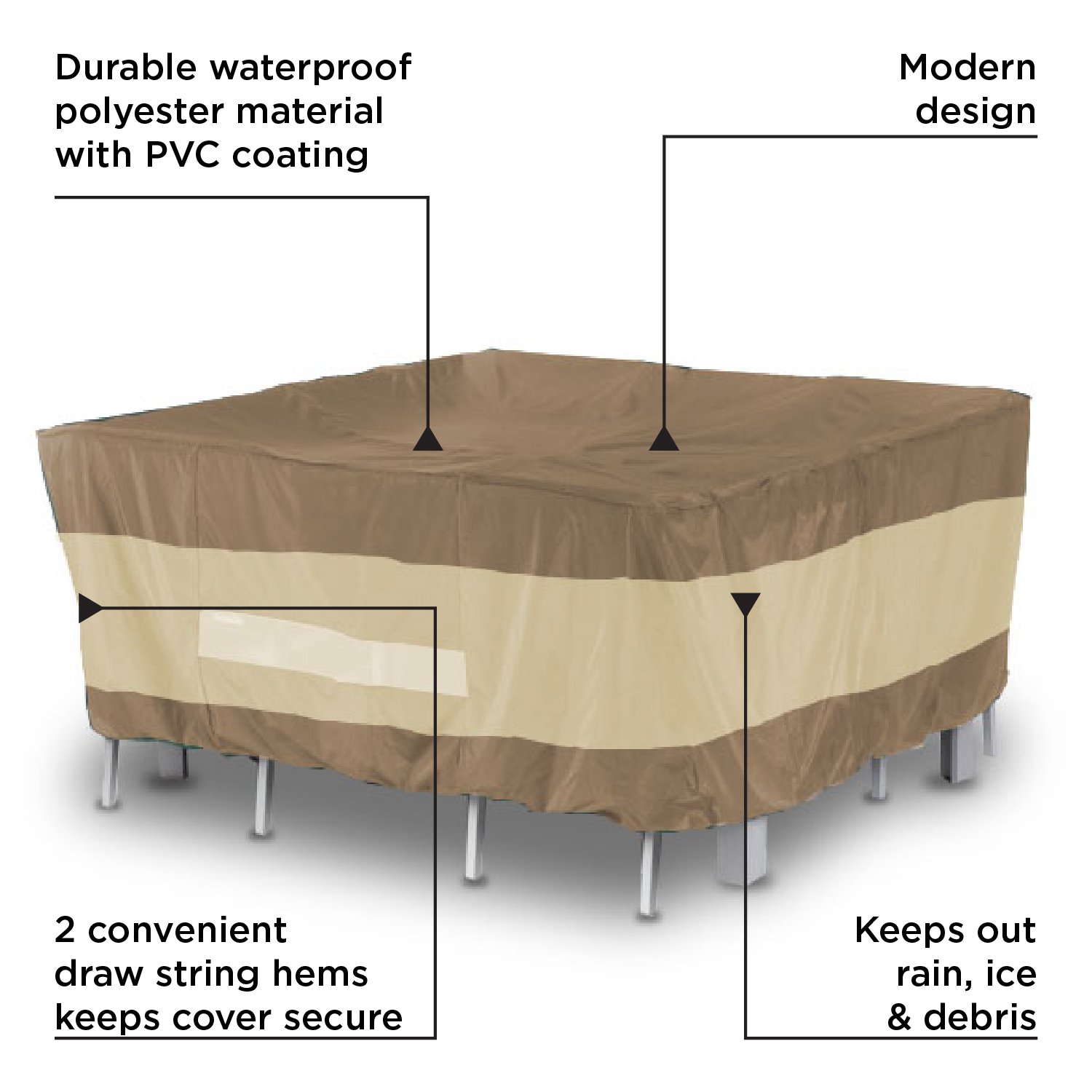 AnyWeather Square Patio Table with Chairs Outdoor Cover, Durable and Waterproof