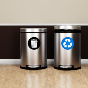 Recycle and Trash Logo Stickers 4 Pack - 6in Circle - for Metal or Plastic Garbage cans, and Bins - Indoor & Outdoor - Laminated and UV Protected Premium Decal (Blue, Medium)