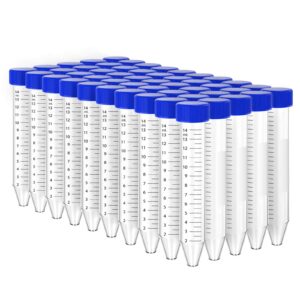 simpure centrifuge tubes 15ml, conical tubes sterile 50 pcs, polypropylene, leak-proof screw caps, plastic container with graduated and write marks, non-pyrogenic, dnase/rnase free, human dna-free