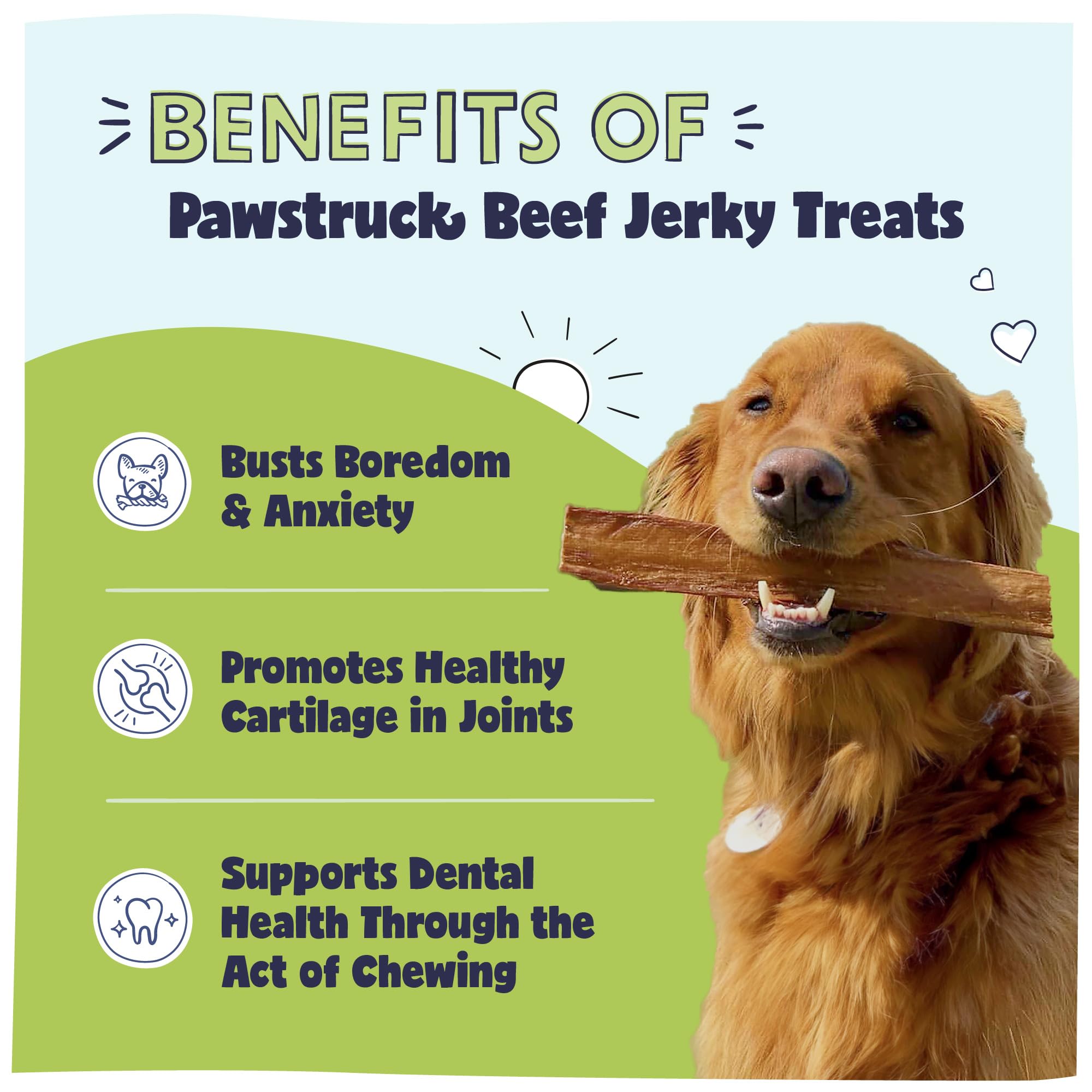 Pawstruck Premium Beef Jerky Dog Treat Chews, Large 10" Strips - Support Hip & Joint Health Naturally Rich in Glucosamine & Chondroitin - No Added Preservatives - 15 Count - Packaging May Vary