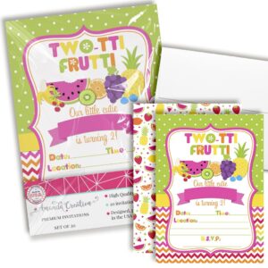 tutti-frutti sweet and juicy 2nd birthday party invitations, 20 5x7 fill in cards with twenty white envelopes by amandacreation