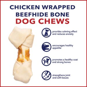 Pet Factory Twistedz American Beefhide 4-5" Knotted Bones Dog Chew Treats w/ Real Chicken Meat Wrap - 3 Count/1 Pack