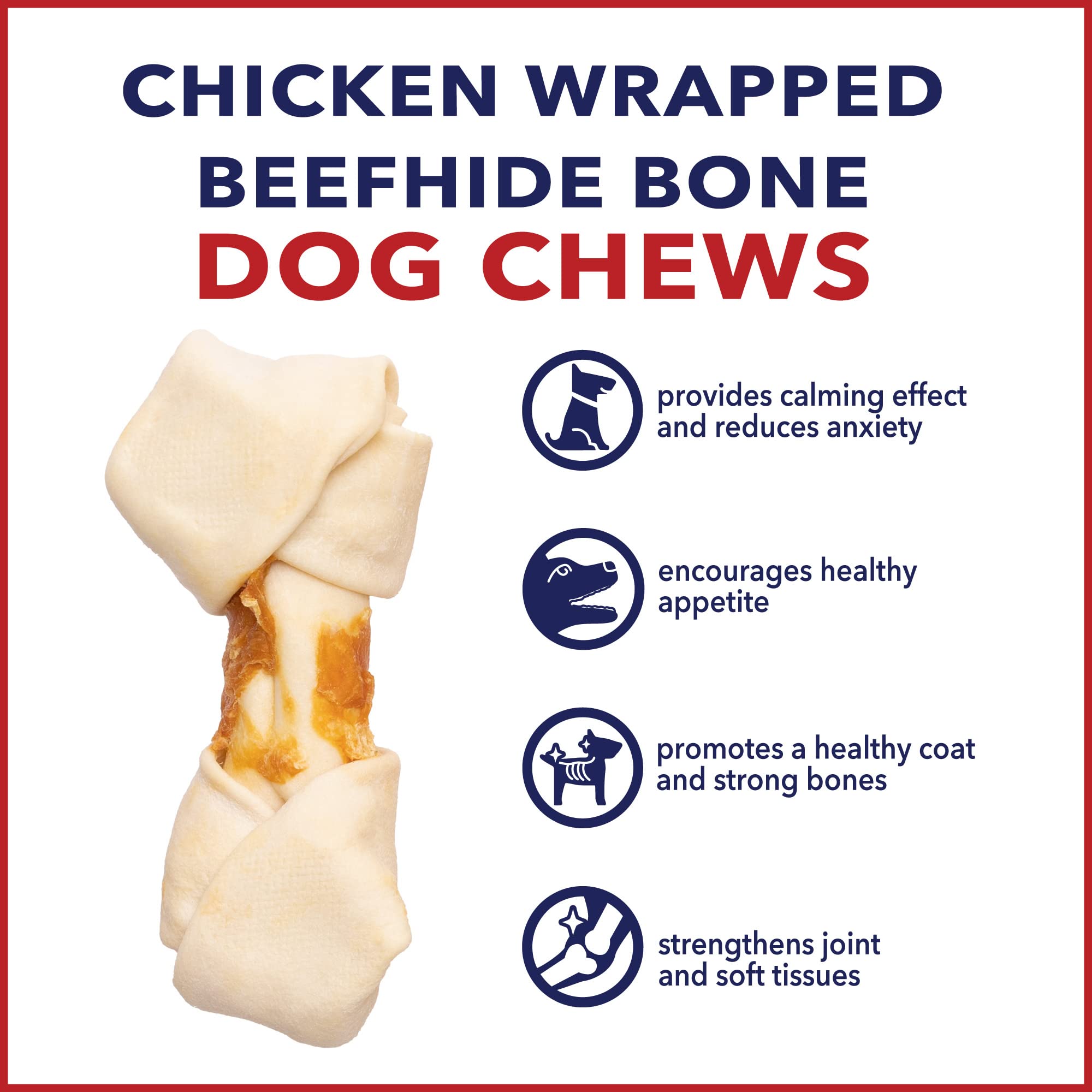 Pet Factory Twistedz American Beefhide 4-5" Knotted Bones Dog Chew Treats w/ Real Chicken Meat Wrap - 3 Count/1 Pack