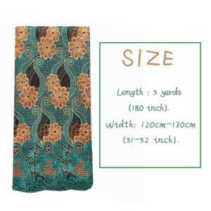 WorthSJLH African French Lace Fabric 5 Yards Swiss Guipure 2021 Nigerian Lace Fabric with Beads Green Lace LF854 (Teal Green)