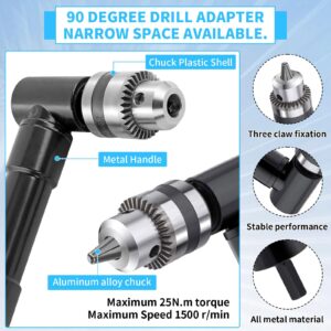 Cordless Right Angle Drill Attachment Adapter,90 Degree Drill Adapter with Handle Chuck 3/8" Keyed Chuck and 8mm Hex Shank Power Tool Attachment (Chuck Range:1-10mm)