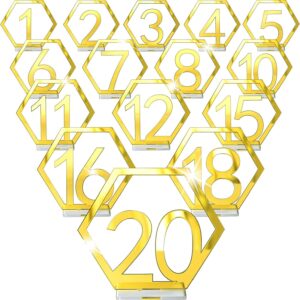 velidy table numbers,1-20wedding acrylic standing table numbers with holder base for wedding, party, events or catering decoration (gold)