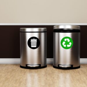 Recycle and Trash Logo Stickers 4 Pack - 6in Circle - for Metal or Plastic Garbage cans, and Bins - Indoor & Outdoor - Laminated and UV Protected Premium Decal (Green, Medium)