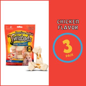 Pet Factory Twistedz American Beefhide 4-5" Knotted Bones Dog Chew Treats w/ Real Chicken Meat Wrap - 3 Count/1 Pack