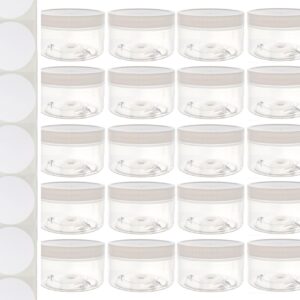 4 Ounce Plastic Wide-Mouth Storage Jars (20 pack) - Low Profile Straight-Sided Clear Empty Refillable Food-Grade BPA-Free PET Containers with White Screw-On Lids - 70mm 70-400 70/400 Made in the USA